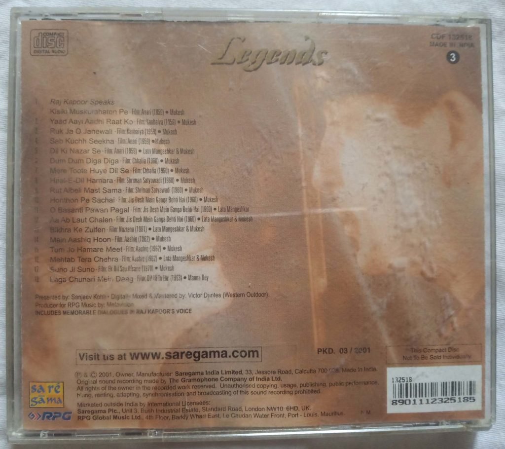 Legends Raj Kapoor Hindi Audio Cd - Tamil Audio CDs, Hindi Audio CDs ...