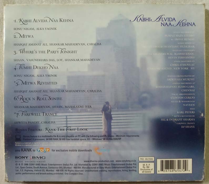 Kabhi Alvida Naa Kehna Hindi Audio Cd By Shankar – Ehsaan -Joy - Tamil ...