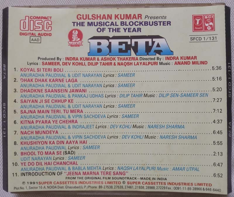 Beta Hindi Audio Cd By Anand Milind - Tamil Audio CD, Tamil Vinyl ...