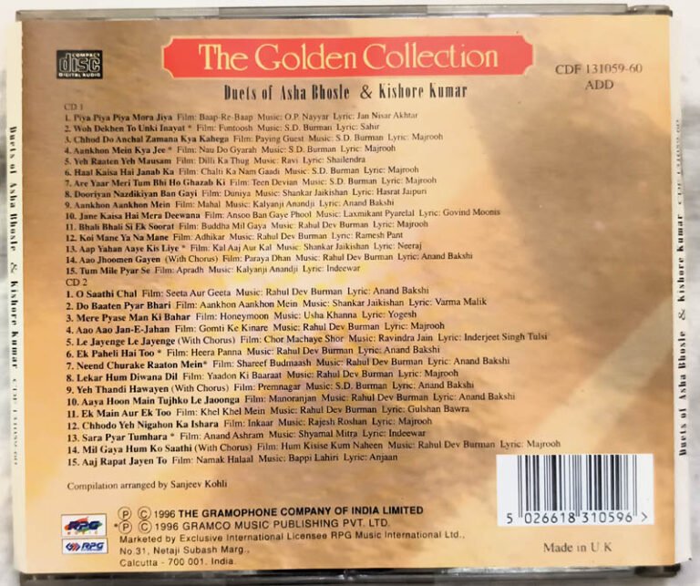 The Golden Collection Asha Bhosle Kishore Kumar Audio cd - Tamil Audio ...